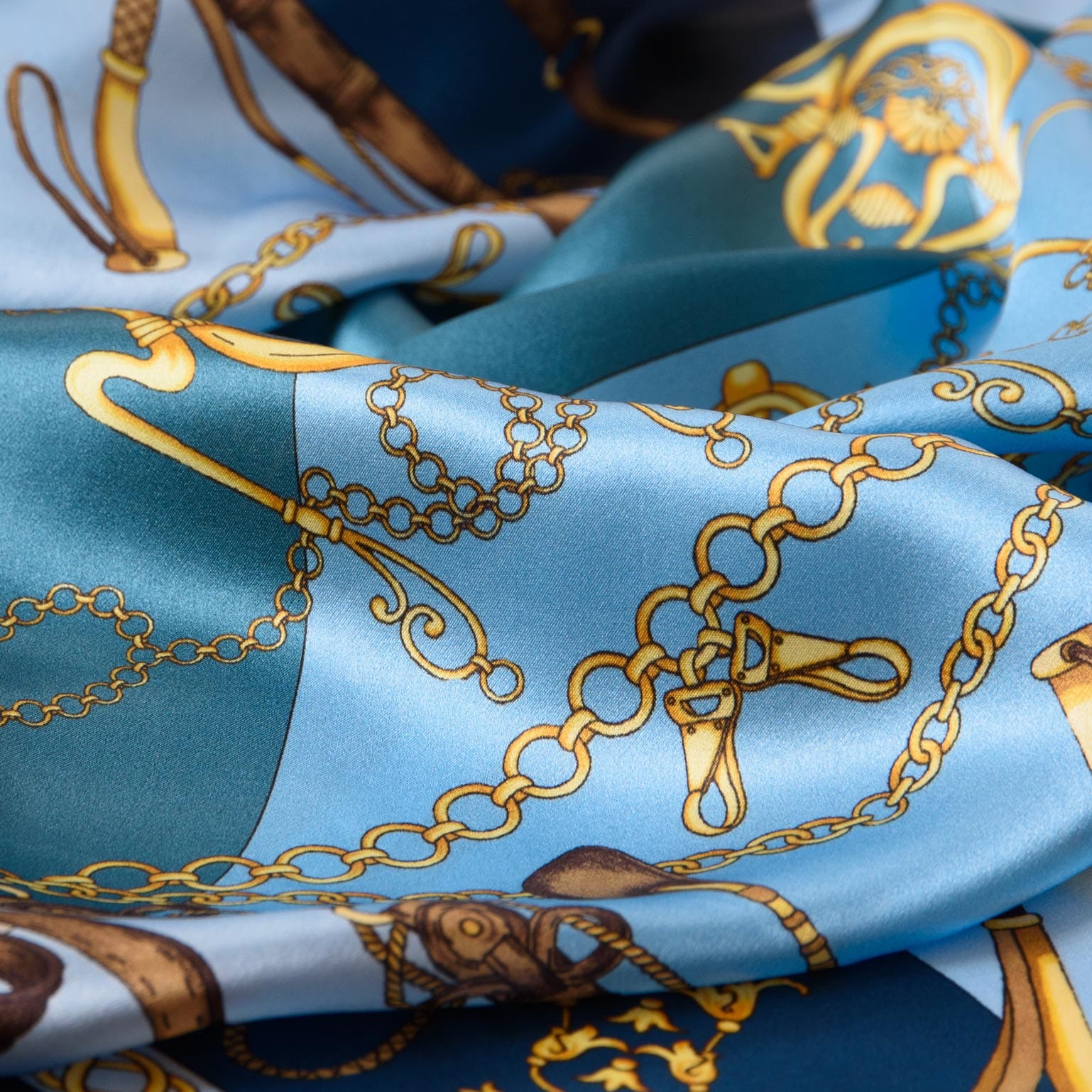 Italian Silk Satin Equestrian Scarf - Blue