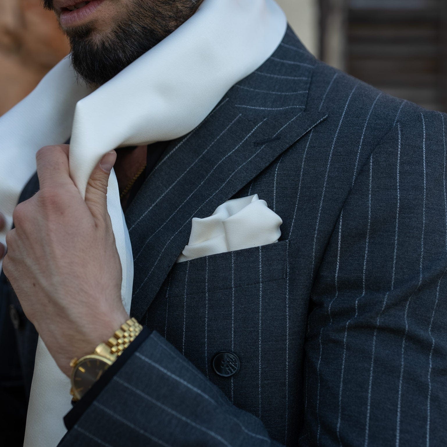 Hand Rolled Italian White Silk Pocket Square