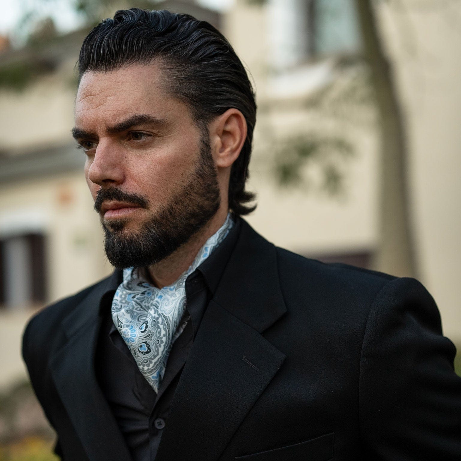 Grey Paisley Italian Silk Ascot Tie Day Cravat