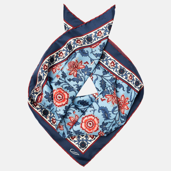 Blue and Pink Floral Italian Silk Neckerchief