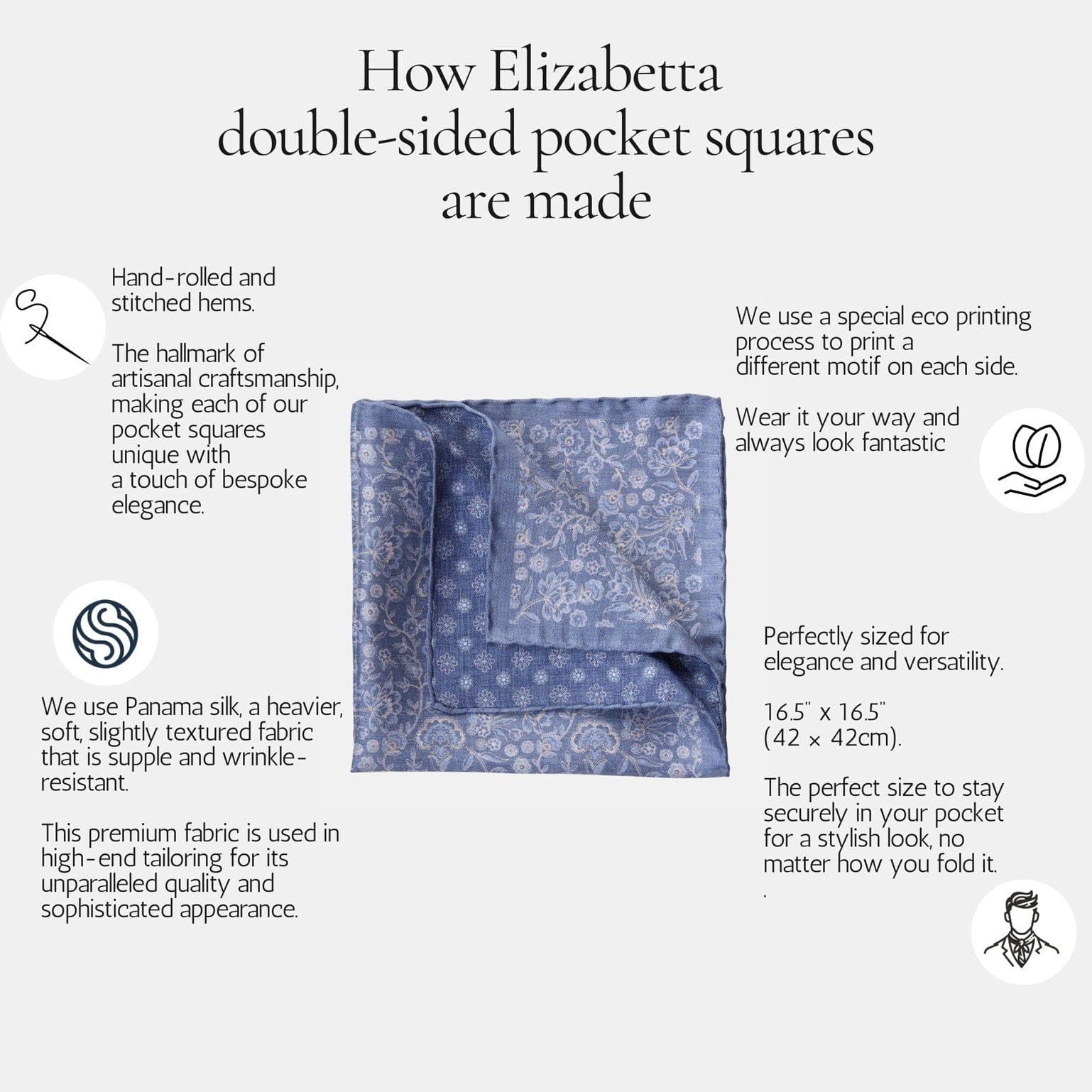 Blue Double Sided Silk Pocket Square