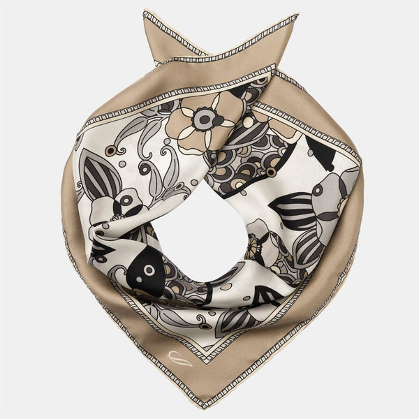 Brown Floral Italian Silk Neckerchief - Elizabetta