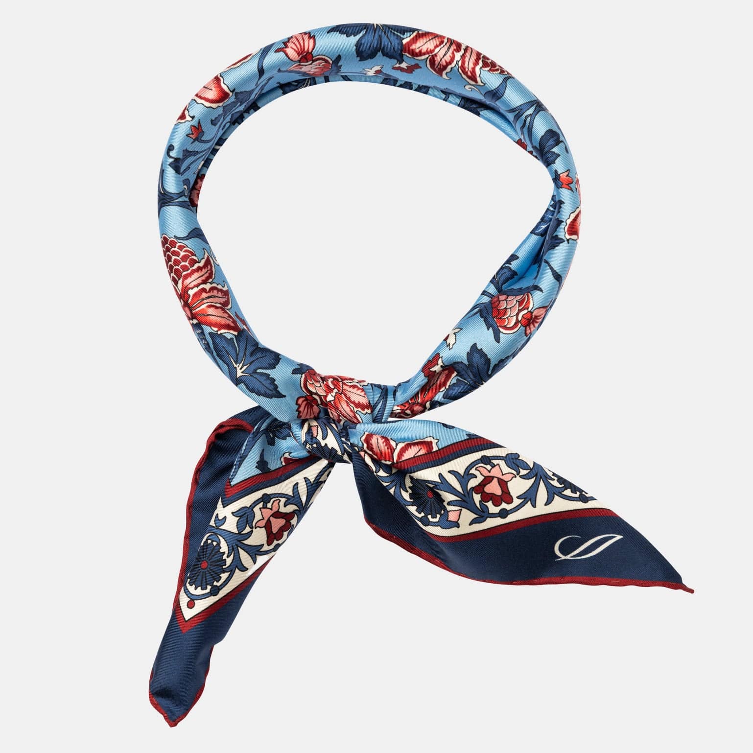 Blue and Pink Floral Italian Silk Neckerchief - Elizabetta