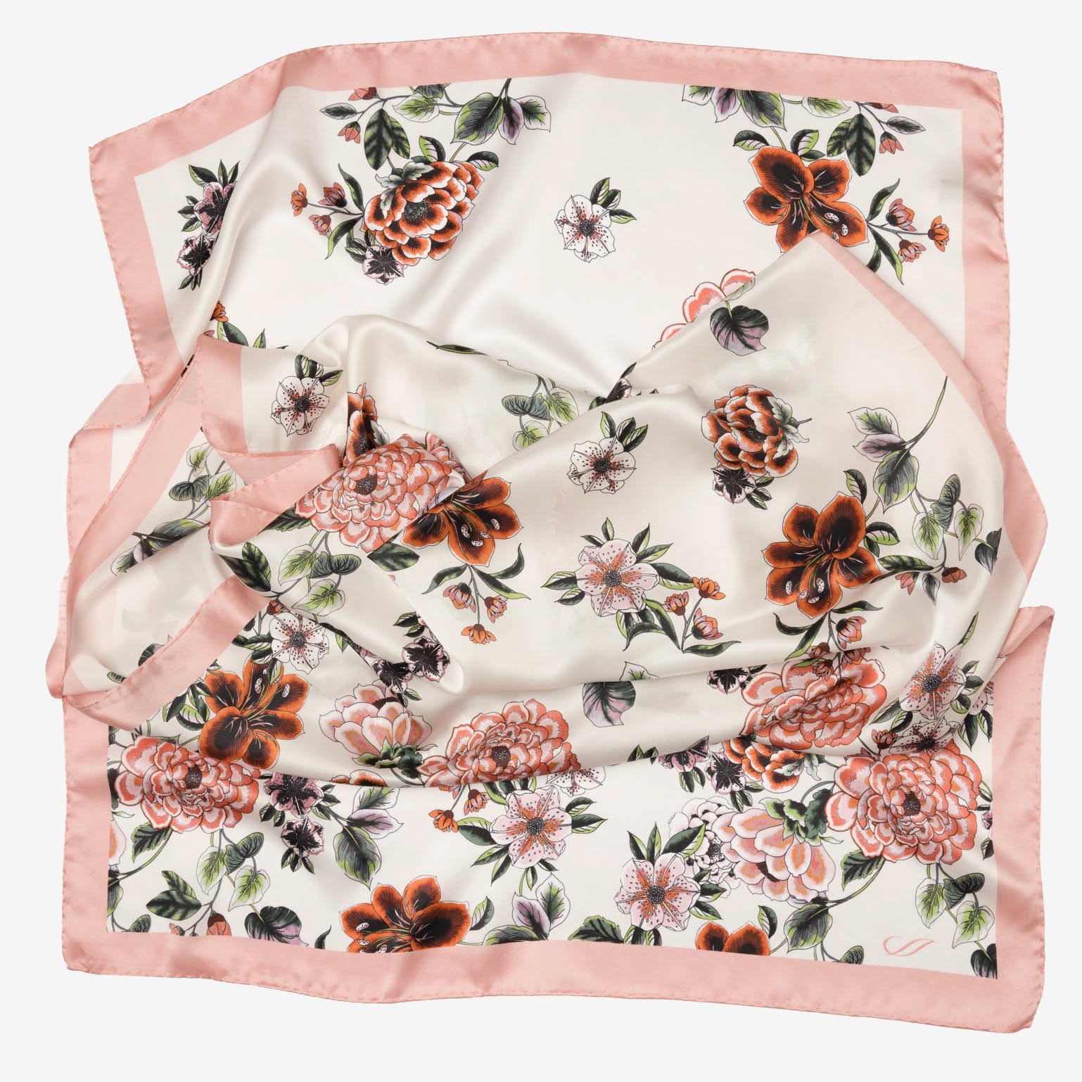 Pink Floral Italian Silk Satin Shawl