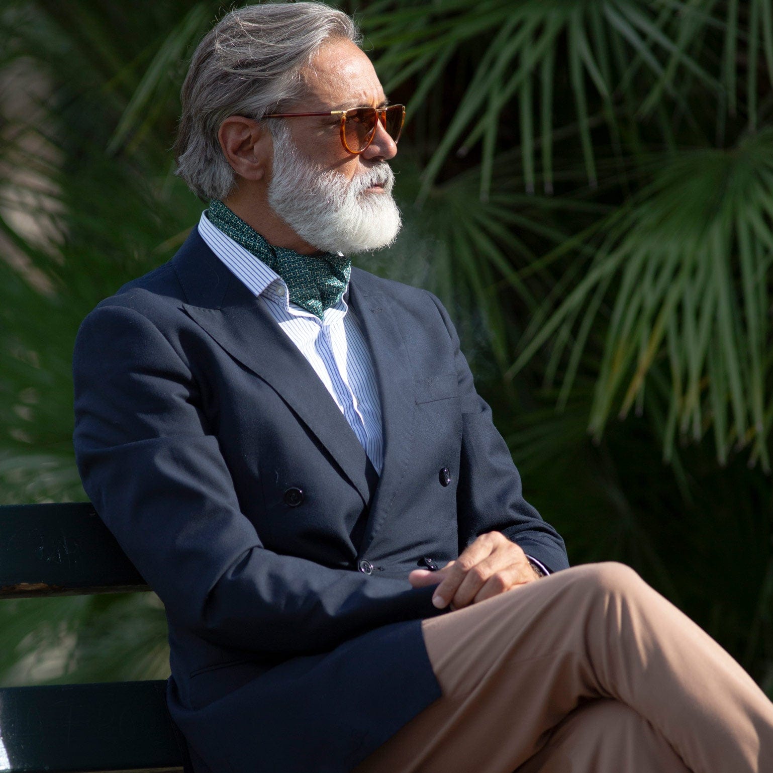 Green and Navy Italian Silk Ascot Tie