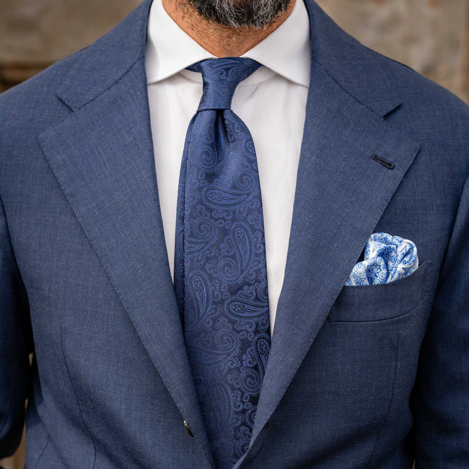 Italian Midnight Blue Silk Paisley Formal Tie - Elizabetta