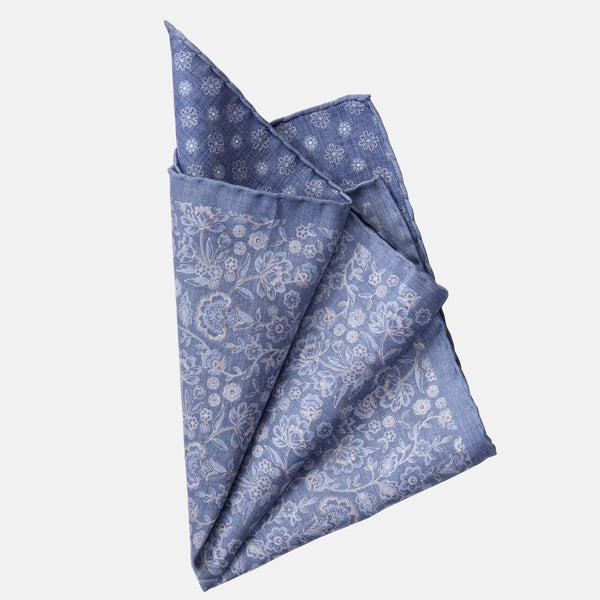 Blue Double Sided Silk Pocket Square