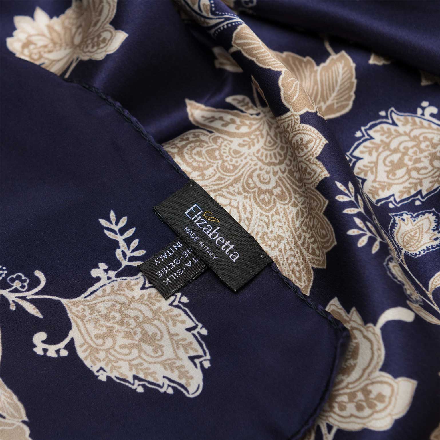 Silk Satin Evening Shawl - Midnight Blue & Gold
