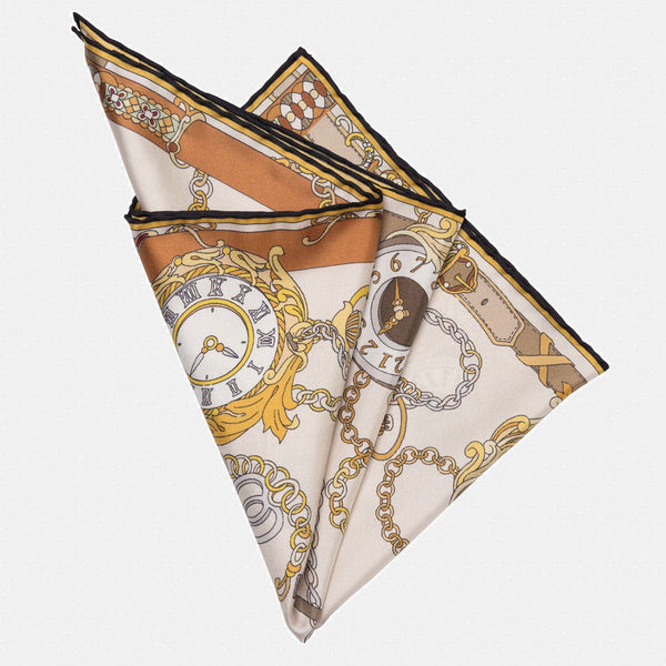 Beige & Gold Silk Italian Pocket Square