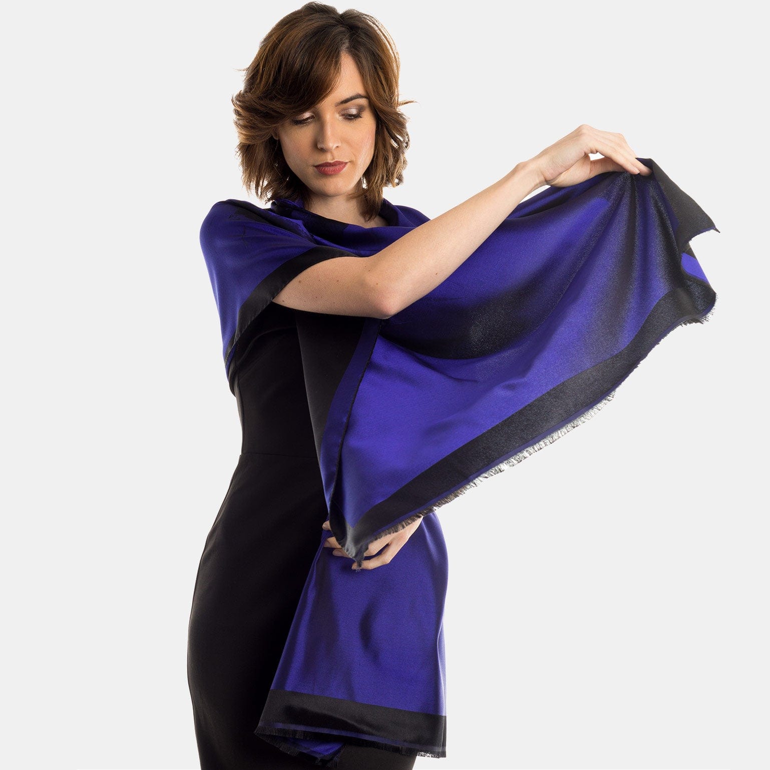 Sapphire Blue & Black Silk Evening Shawl