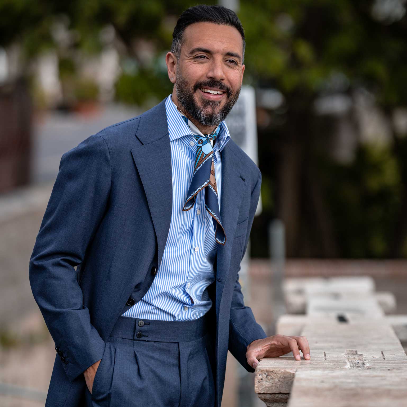 Blue Floral Italian Silk Neckerchief - Elizabetta