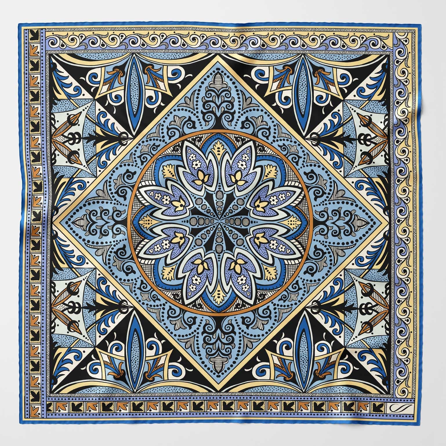 Italian Silk Neckerchief - Blue Mosaic - Elizabetta