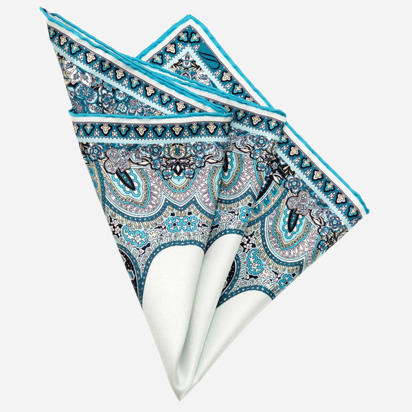 Turquoise Paisley Italian Silk Pocket Square