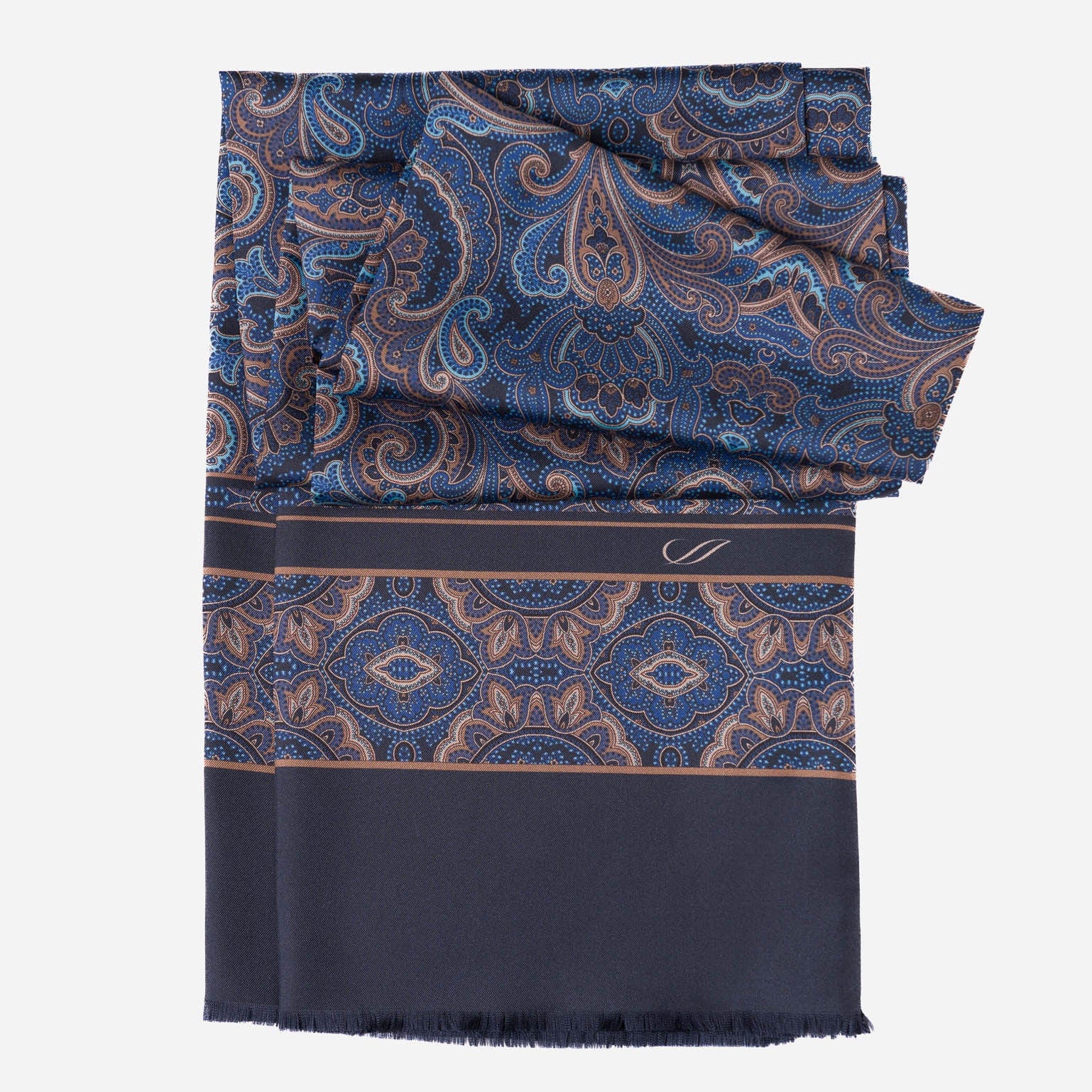 Men's Italian Brown & Blue Paisley Silk Scarf