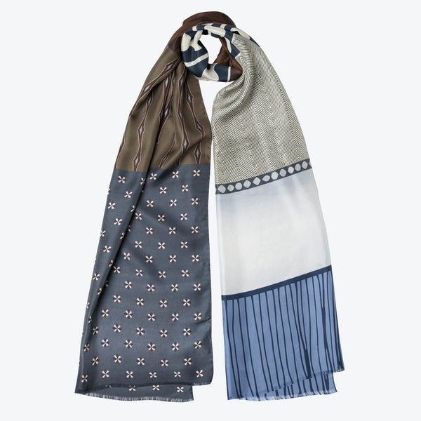 Luxury Italian Silk Scarf Blue Geometric - Elizabetta