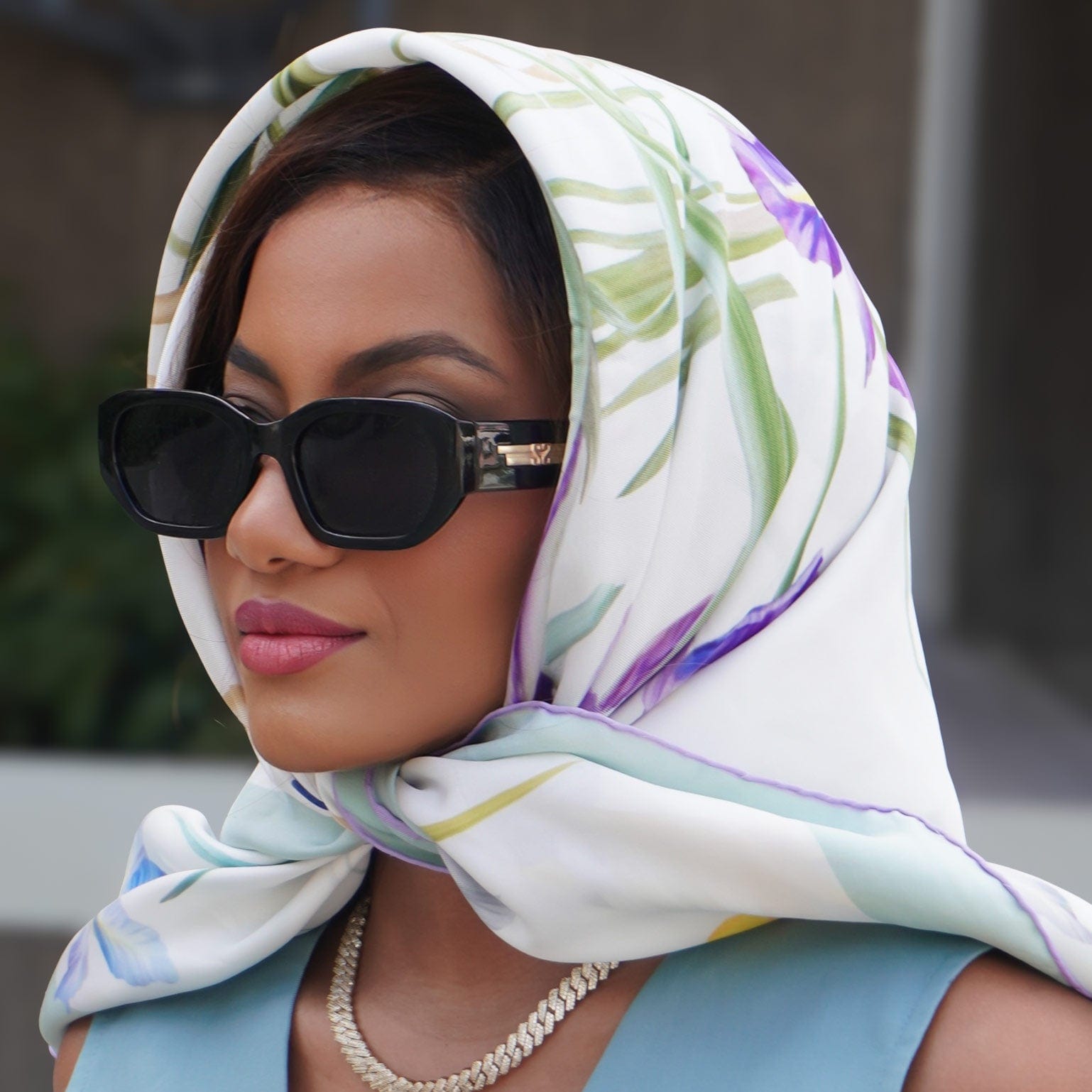 Mint Green Floral Silk Square Scarf - Elizabetta