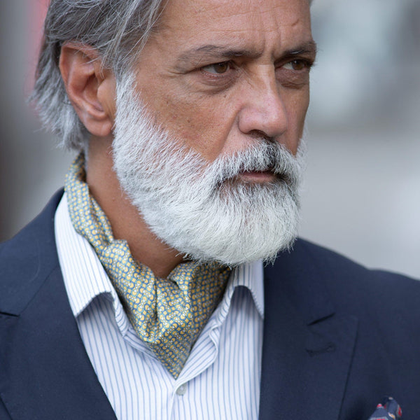 Yellow and Blue Italian Silk Ascot Tie