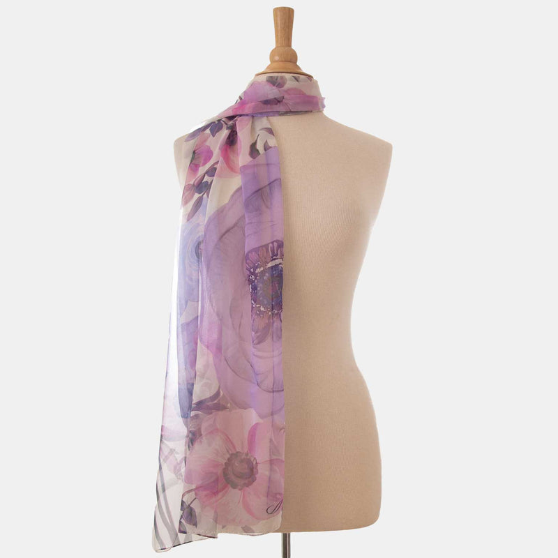 Italian Silk Georgette Scarf - Lavender Floral
